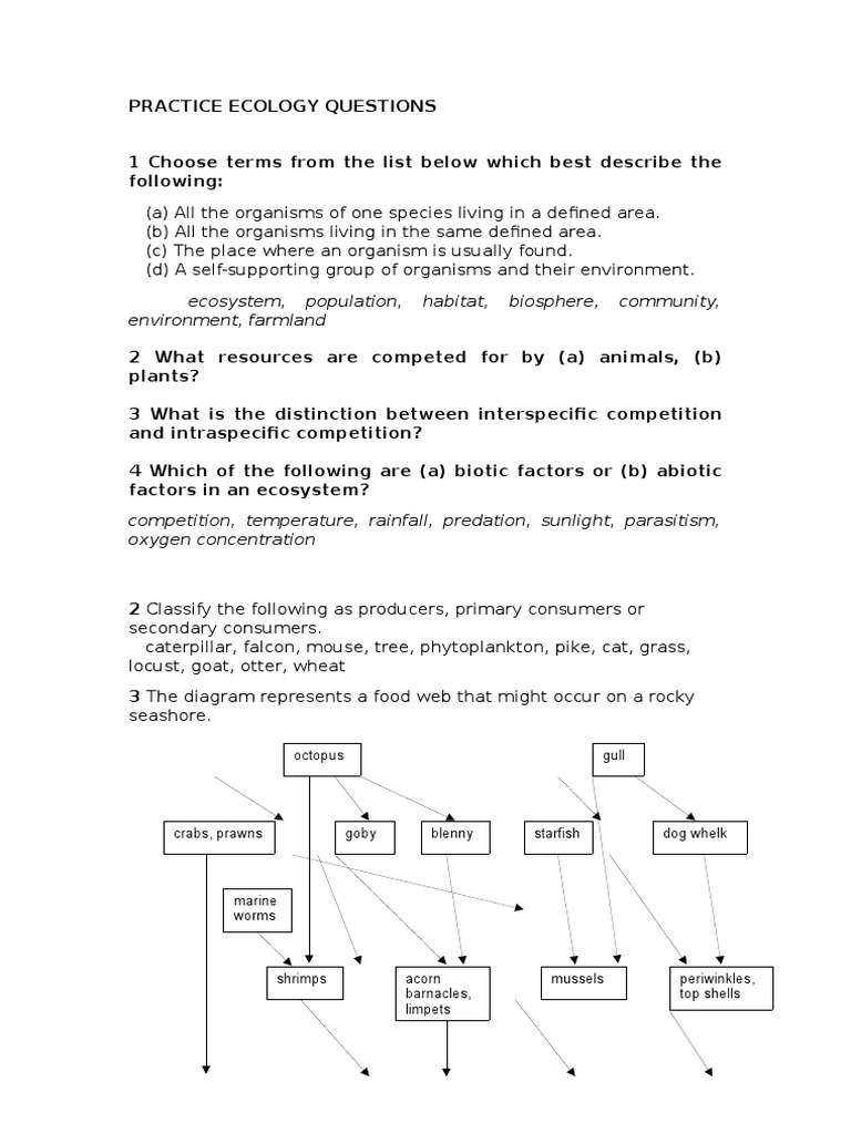 Practice Ecology Questions | PDF | Ecological Niche | Ecology