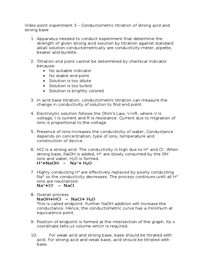 Video Point Experiment 3 - Conductometric Titration of Strong Acid and ...