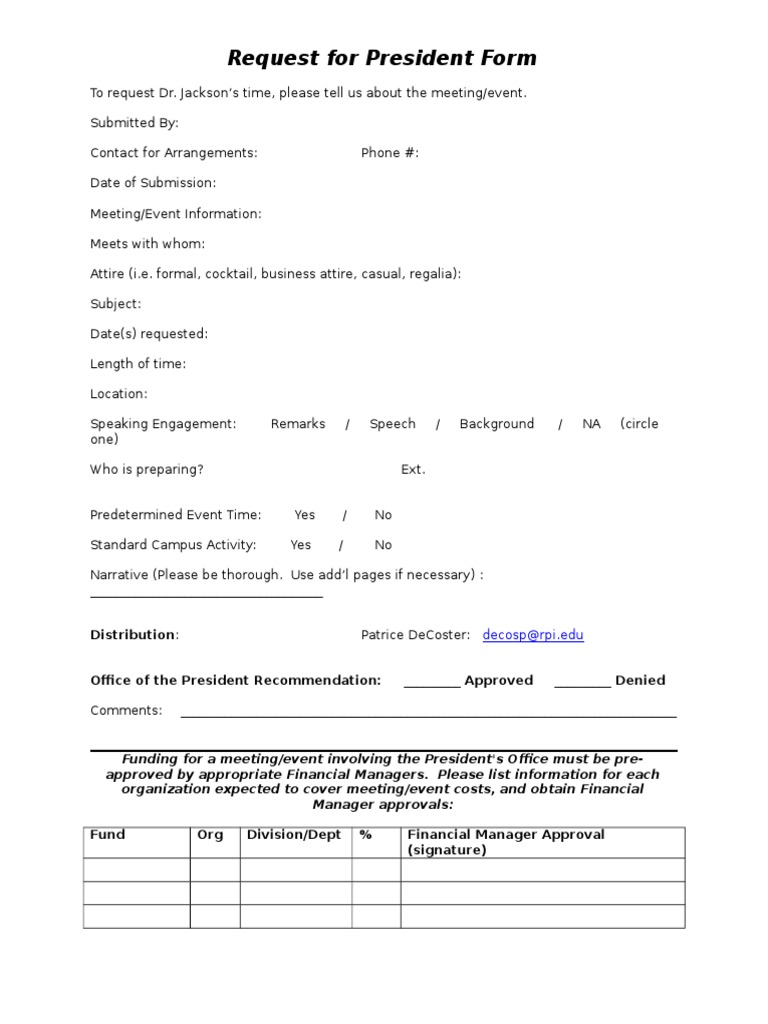 Blank Request For President Form | PDF