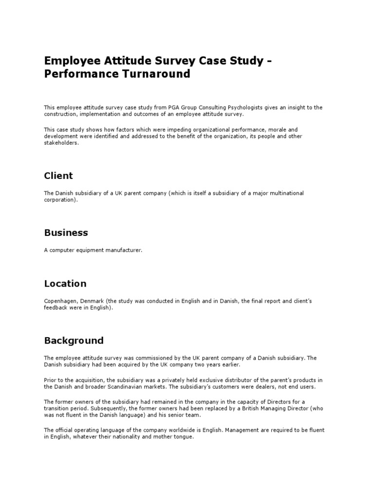 Employee Attitude Survey Case Study | PDF | Survey Methodology | Psychology