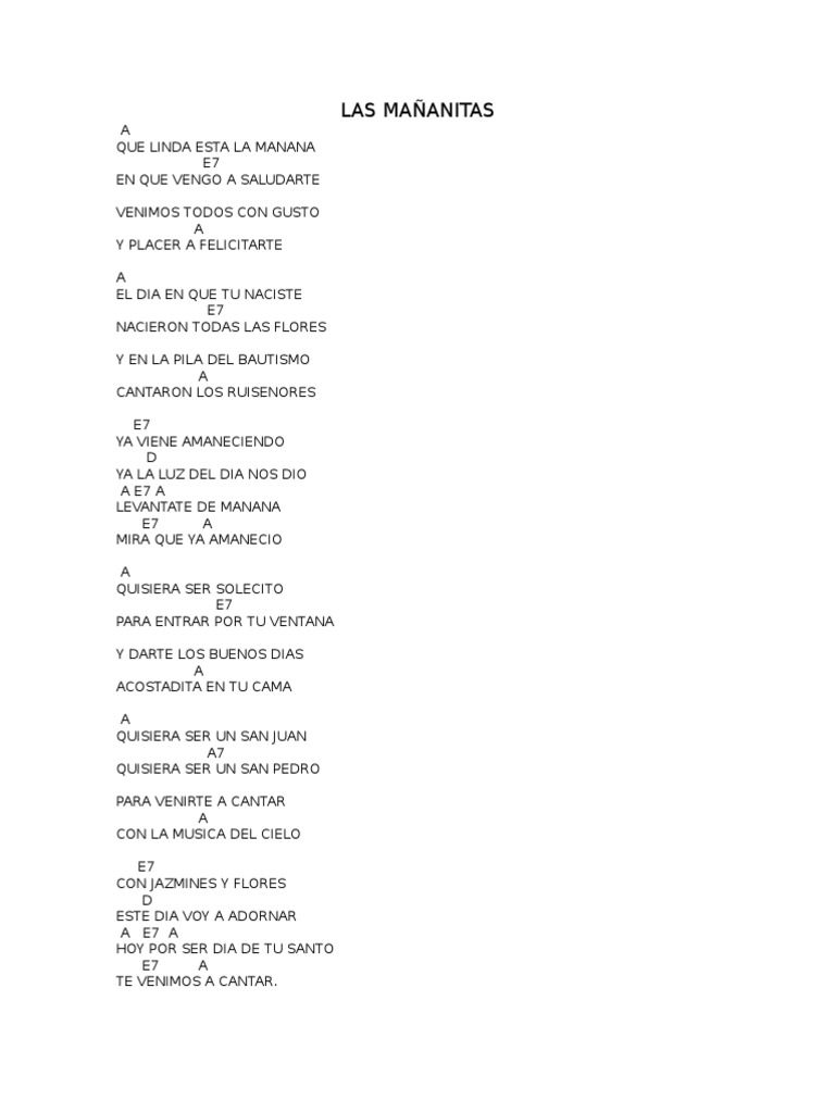 Letra De Las Mañanitas Completas Pdf