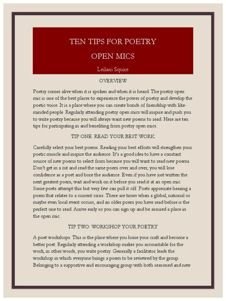 Ten Tips For Poetry Open Mics | PDF