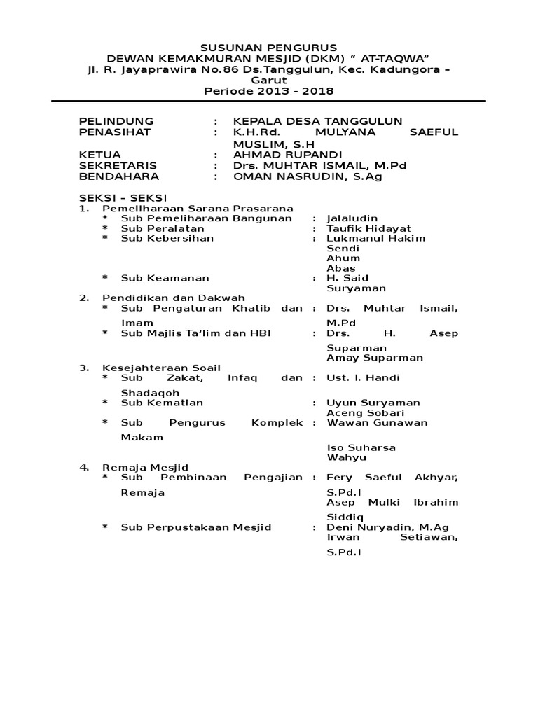 Susunan Pengurus DKM | PDF