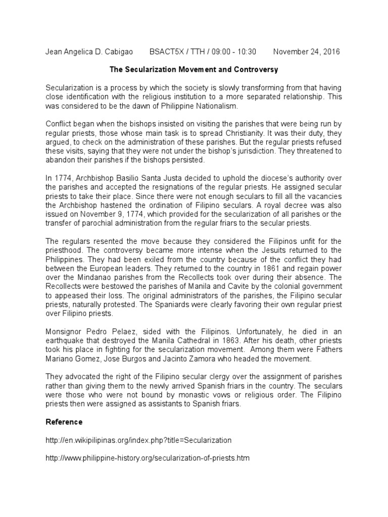 Secularization Movement in the Philippines | PDF | Philippines | Clergy