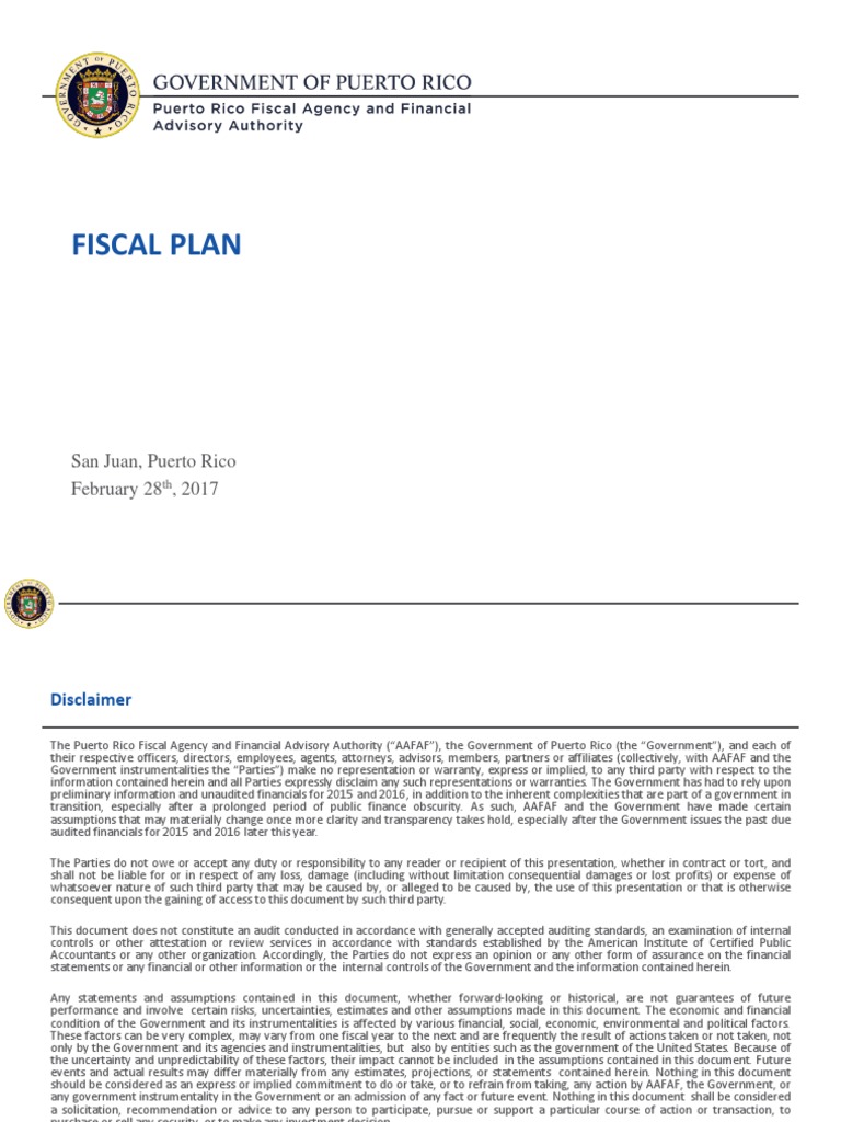 PR Fiscal Plan - 2017 | PDF | Standard & Poor's | Fiscal Policy