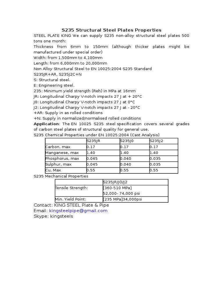 S235 Structural Steel Plates Properties | PDF