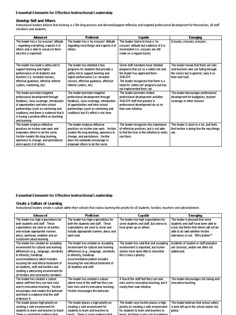 Rubric For Instructional Leadership | PDF | Leadership | Mentorship