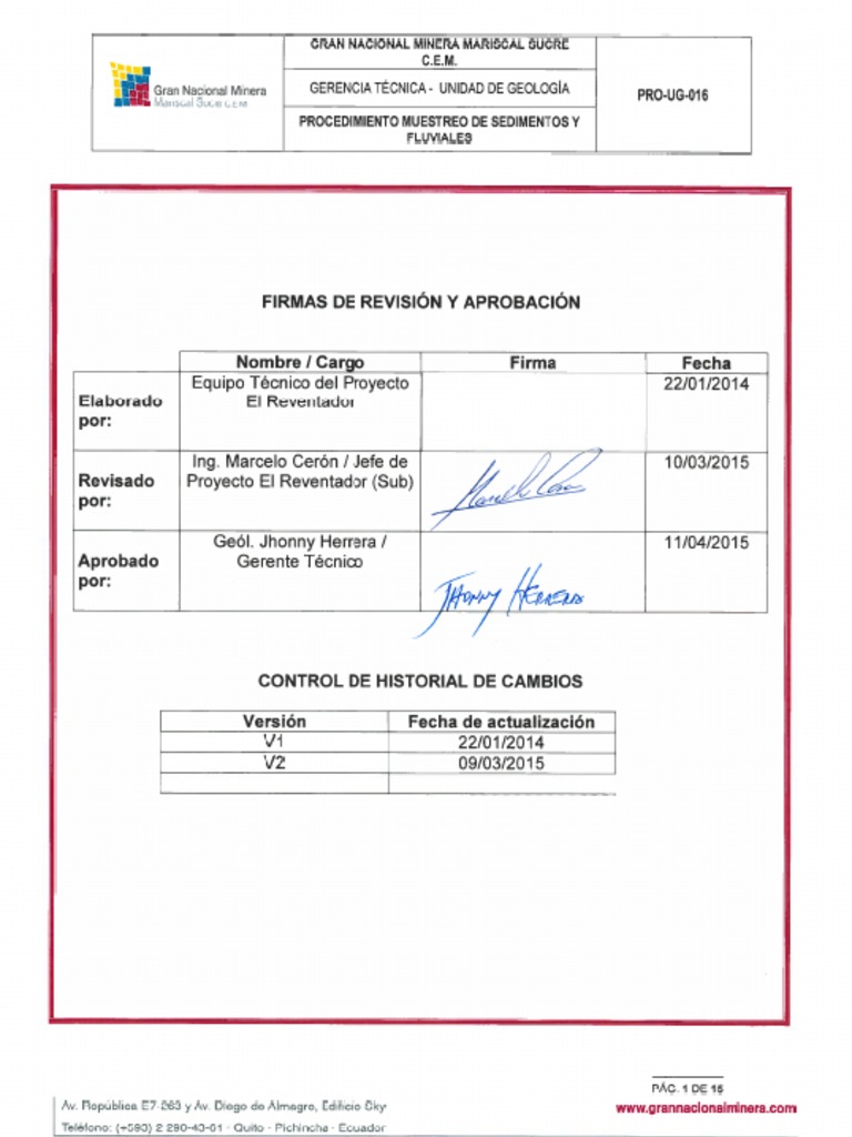 Pro - Ug - 016 - Procedimiento Muestreo de Sedimentos y Fluviales | PDF | Muestreo (Estadísticas ...