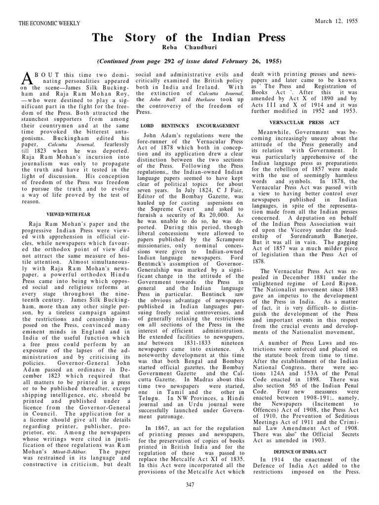 History of Press Freedom in India | PDF | News | Newspapers