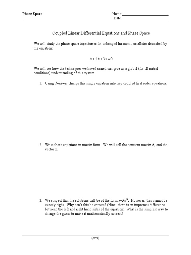 Coupled Linear Differential Equations and Phase Space | PDF ...