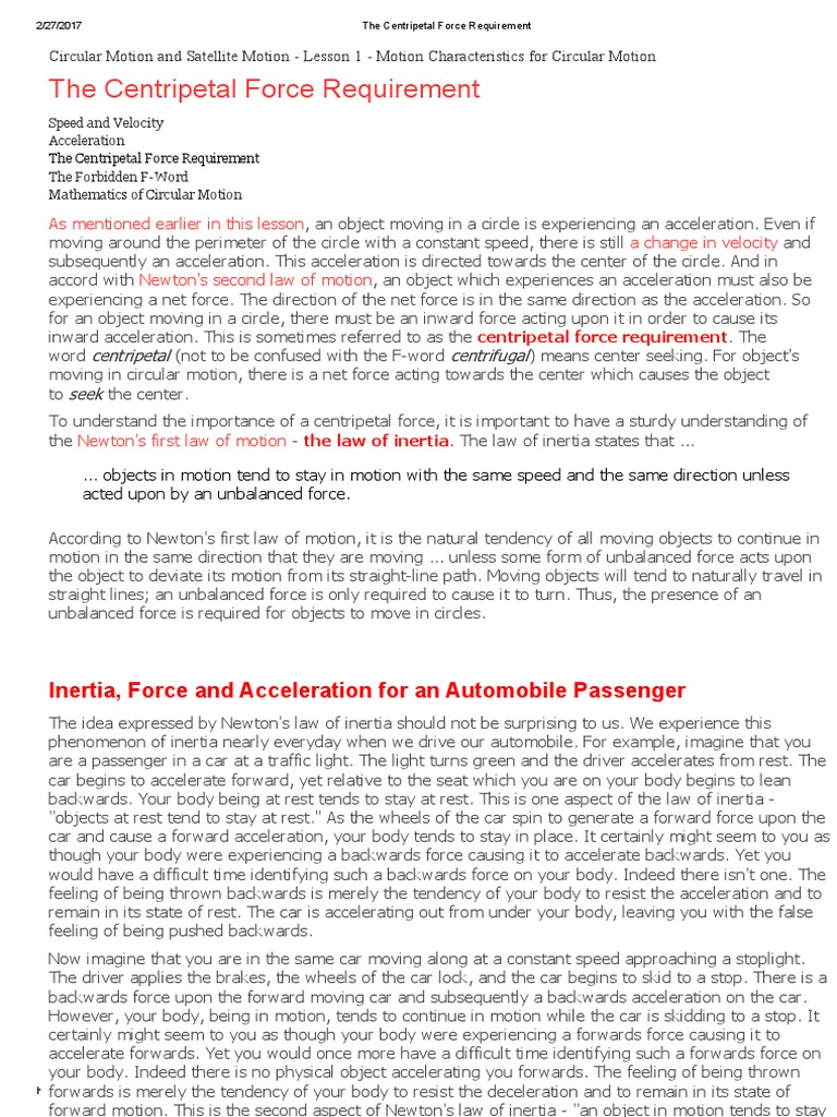 The Centripetal Force Requirement | PDF | Acceleration | Force