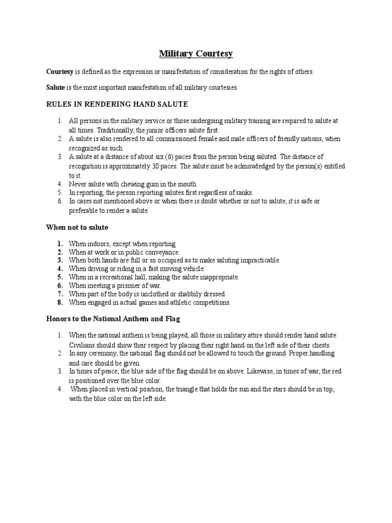 Military Courtesy: Rules in Rendering Hand Salute | PDF