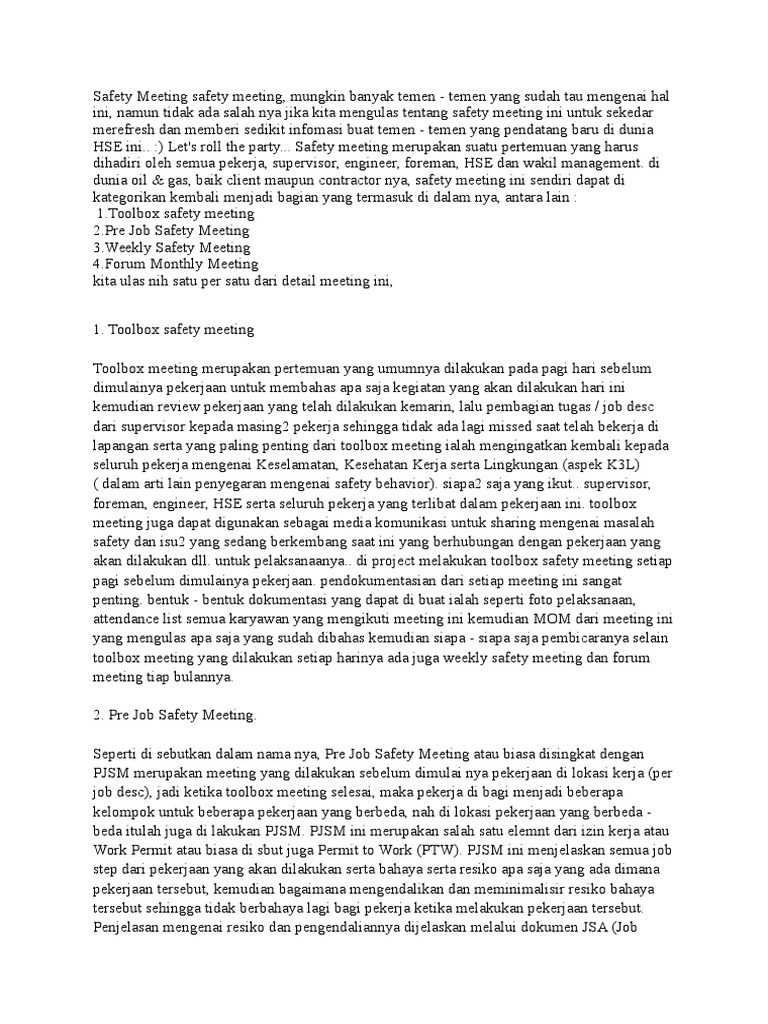 Safety Meeting Safety Meeting | PDF