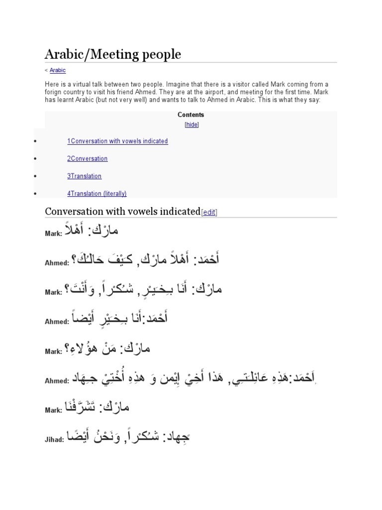 Arabic/Meeting People: Conversation With Vowels Indicated | PDF