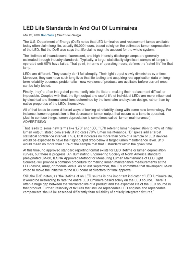 Understanding LED Lifetime Standards: Evaluating Lumens Over Time at ...