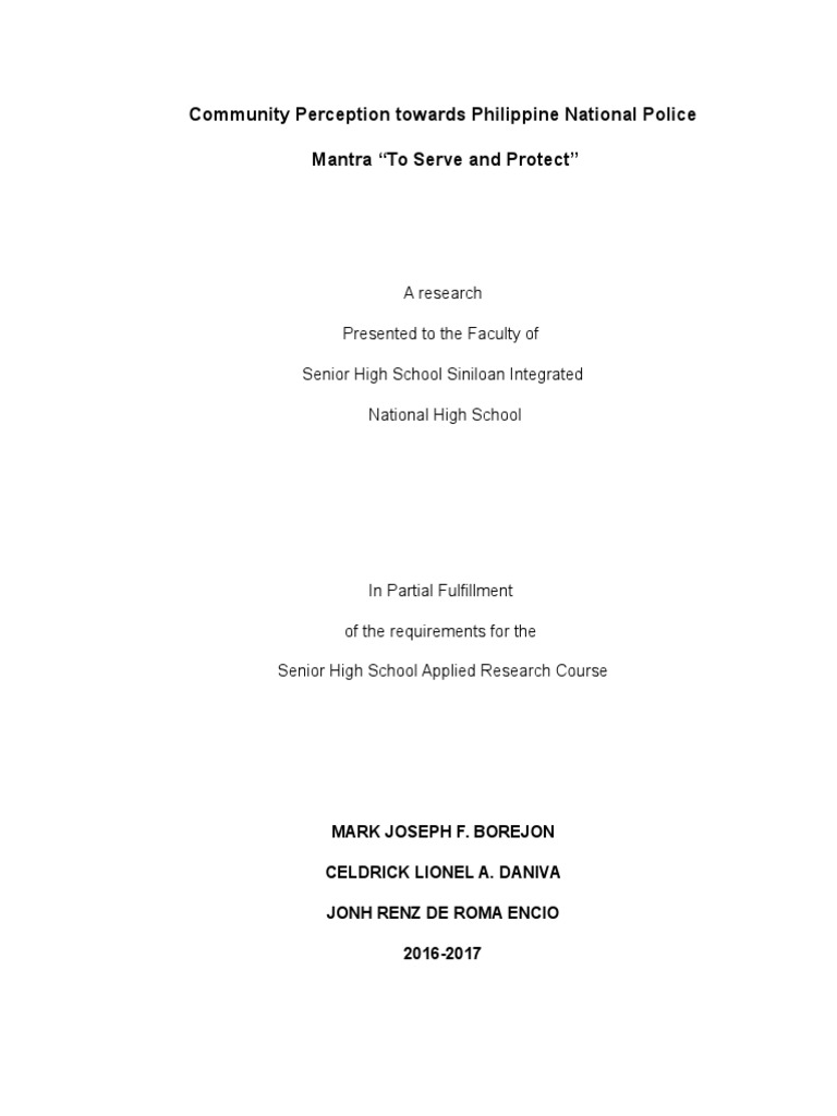 Community Perception Towards Philippine National Police | PDF | Survey ...