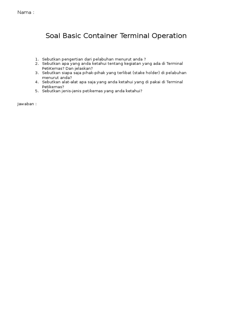 Soal Basic Container Terminal Operation | PDF
