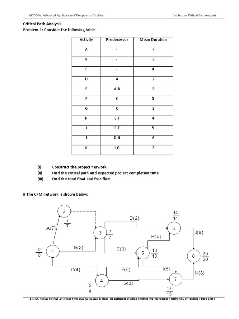 Lecture On Critical Path Analysis | PDF | Applied Mathematics | Computing