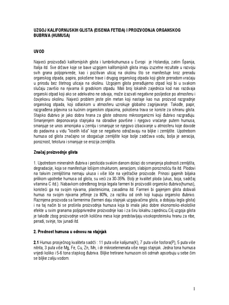 Uzgoj Glista Organsko Djubrivo PDF | PDF