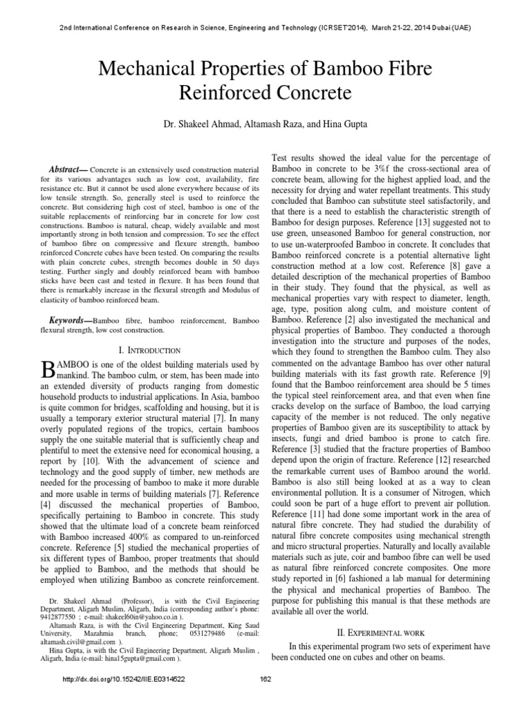Bamboo Fibre Reinforced Concrete | PDF | Reinforced Concrete | Concrete