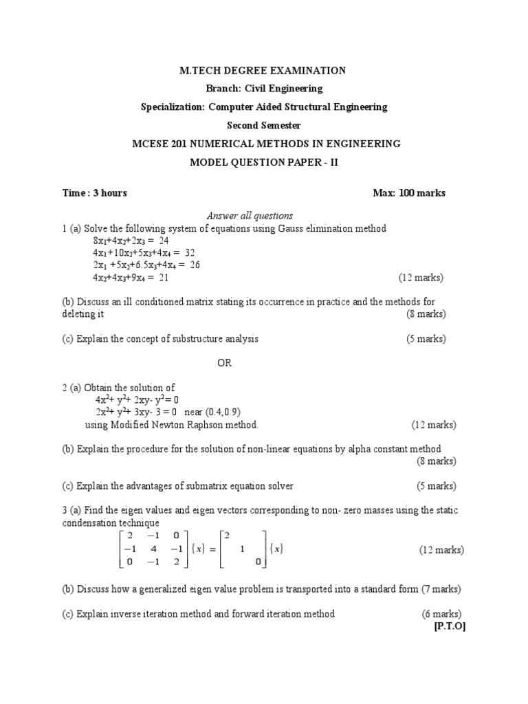 M.Tech Civil Engineering Numerical Methods Exam | PDF | Interpolation | Numerical Analysis