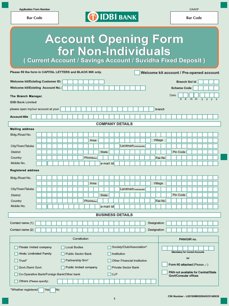 Account Opening Form For Non Individuals IDBI | PDF | Transaction ...