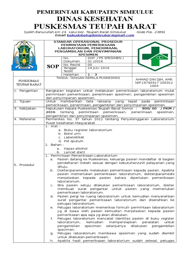 8.1.2.1 Sop Permintaan Pemeriksaan Laboratorium, Penerimaan ...