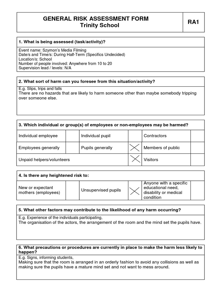 ra1 - general risk assessment form 2015 | Risk Assessment | Risk