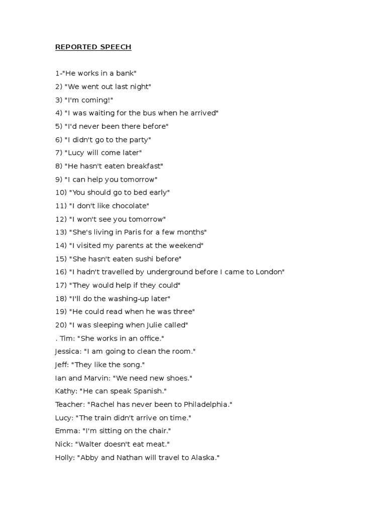 Reported Speech Ejercicios | PDF | Leisure
