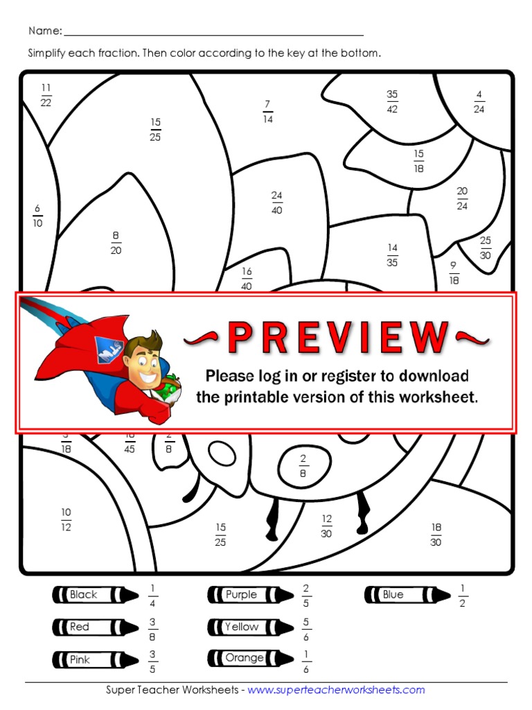 Simplifying Fractions Color Key Worksheet | PDF | Vision | Graphic Design