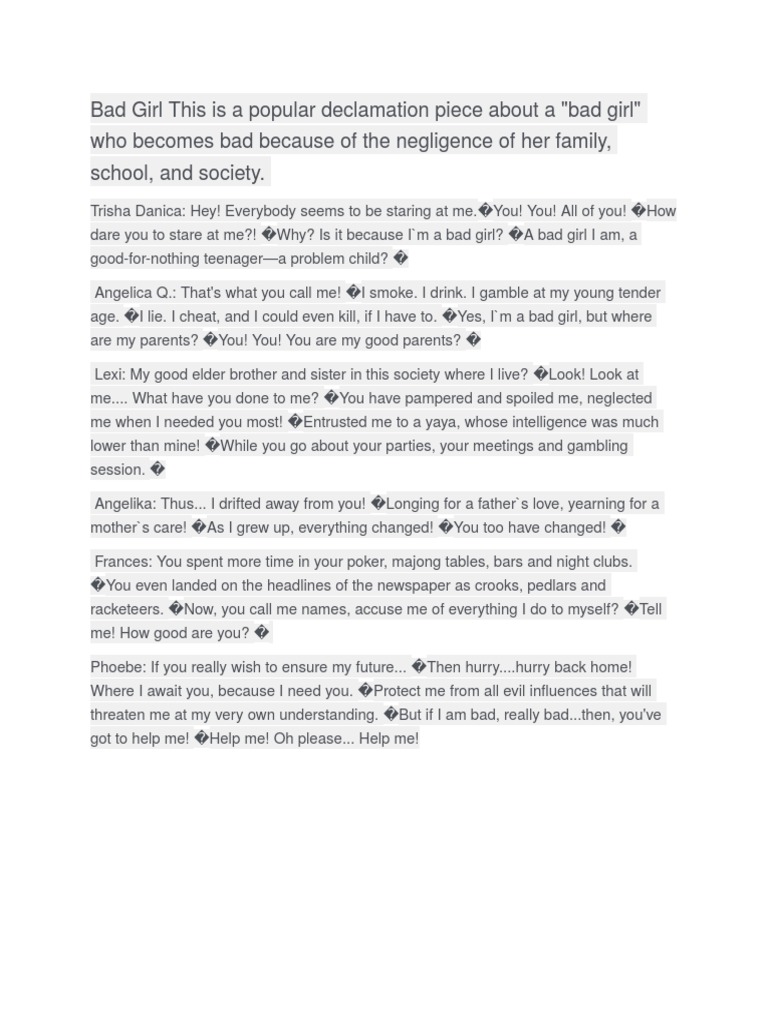 Bad Girl This Is A Popular Declamation Piece About A "Bad Girl" Who ...