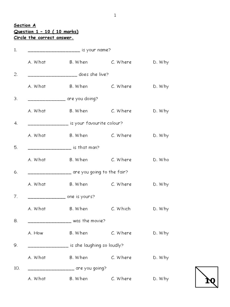 Section A Question 1 - 10 (10 Marks) Circle The Correct Answer | PDF