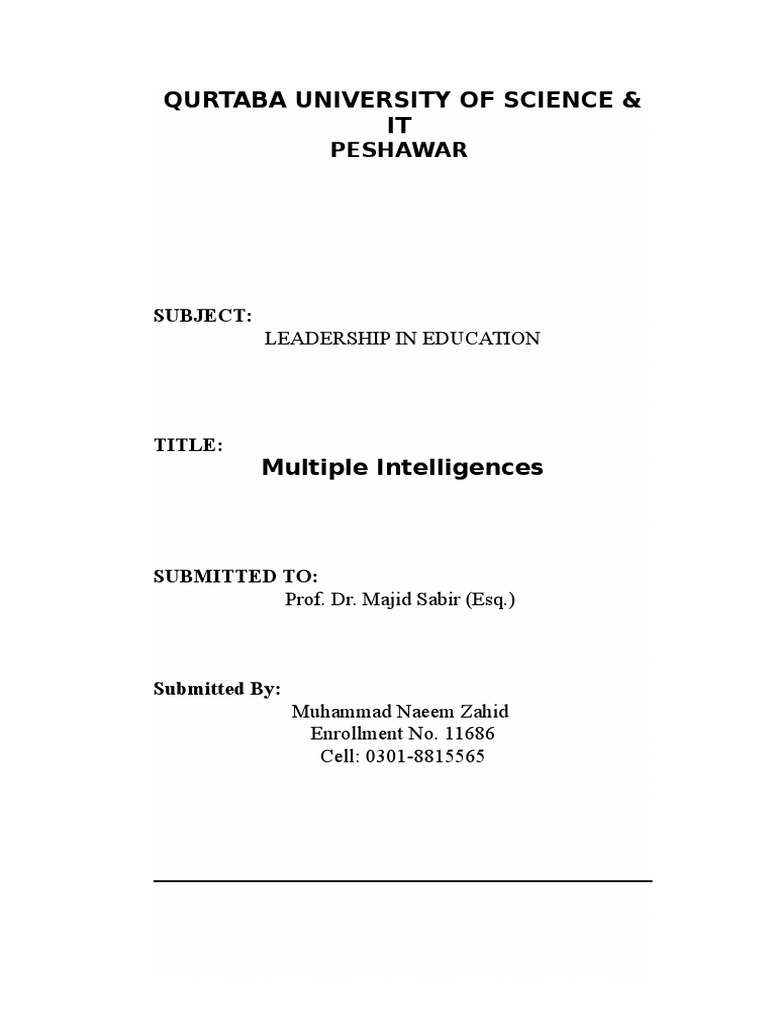 Assignment Multiple Intelligences | PDF | Intelligence | Singing