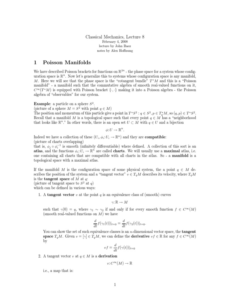 1 Poisson Manifolds: Classical Mechanics, Lecture 8 | PDF ...