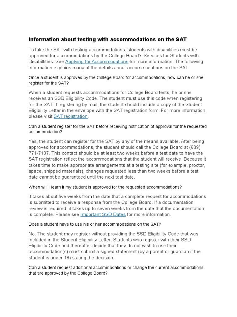 Information About Testing With Accommodations On The SAT | PDF | Sat ...