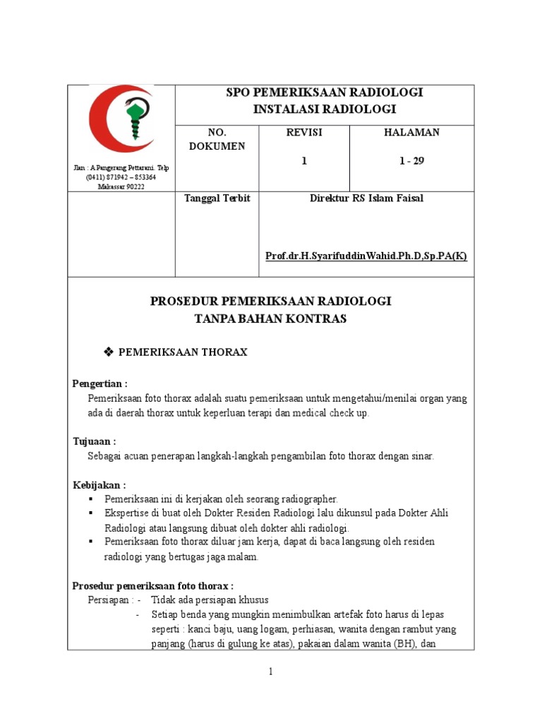 Spo Pemeriksaan Radiologi (SKP) | PDF