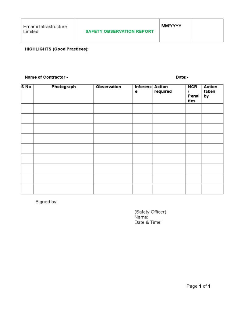 Safety Observation Report | PDF