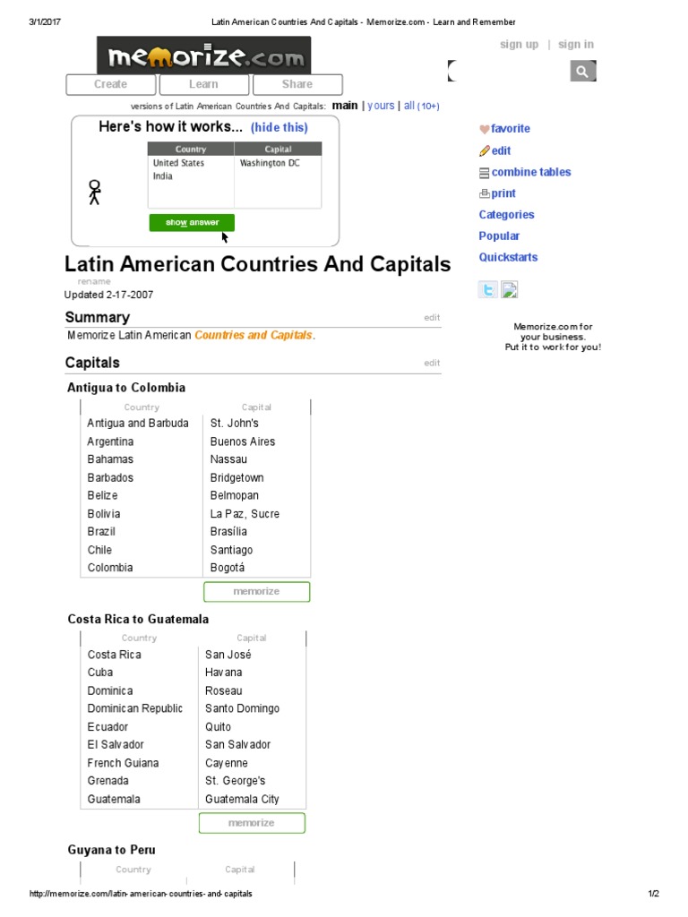 Latin American Countries and Capitals - Memorize | Download Free PDF ...