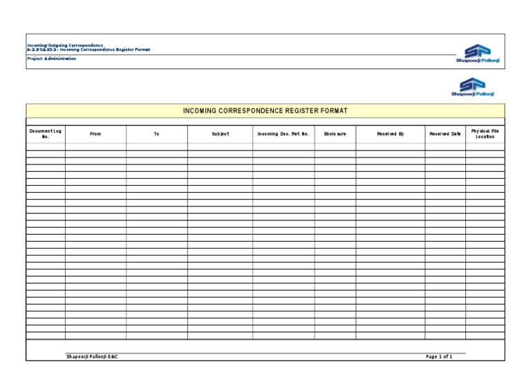 Incoming Correspondence Register Format | PDF