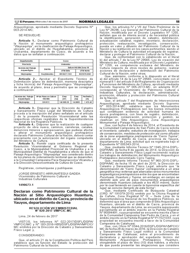 Declaran como Patrimonio Cultural de la Nación al Sitio Arqueológico ...