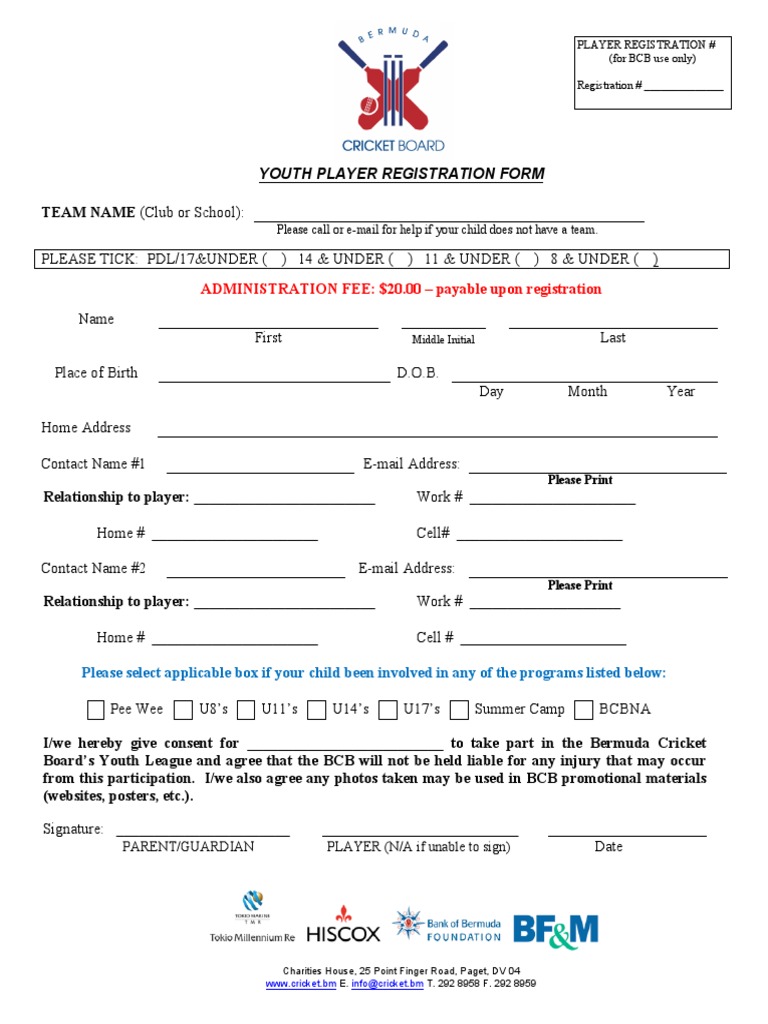 Youth Cricket Player Registration Form | PDF