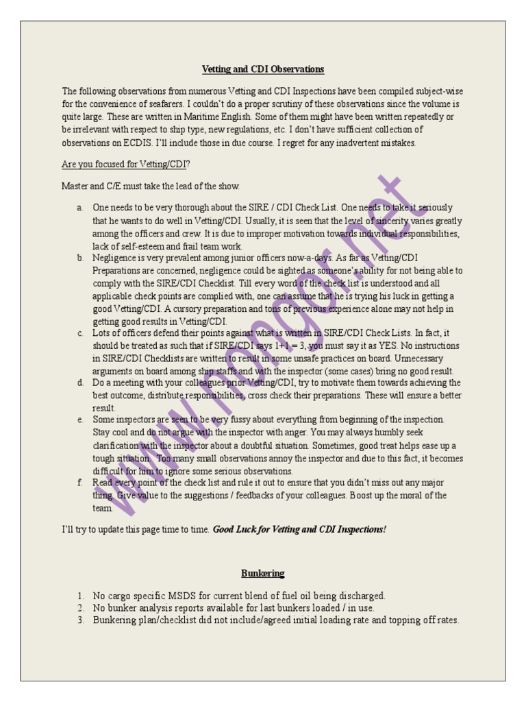 CDI and Vetting Inspection Insights | PDF | Transport | Nature