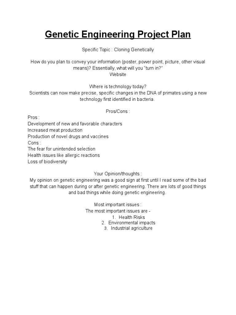 Genetic Engineering Project Plan | PDF