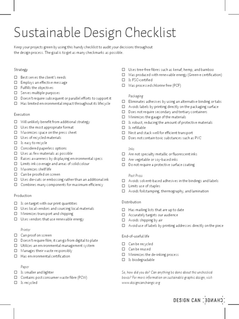 Dcc Checklist | Sustainable Design | Recycling