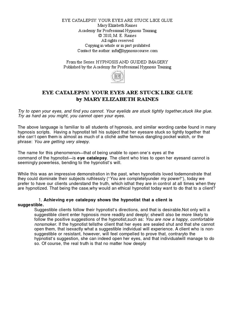 Article Eye Catalepsy in Hypnosis Hypnosis and Guided Imagery Book ...