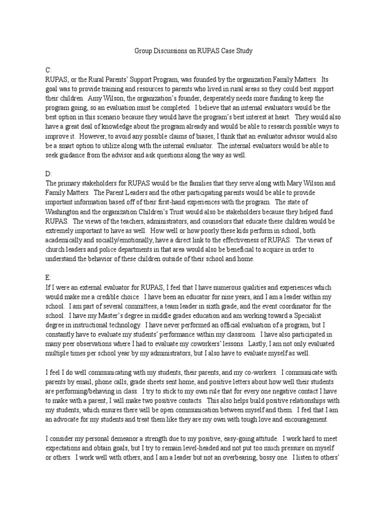 RUPAS Case Study Evaluation Insights | PDF | Standardized Tests ...