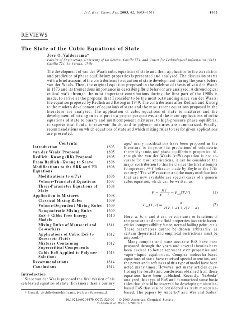 Valderrama Cubic Eos PDF | PDF | Phases Of Matter | Systems Theory