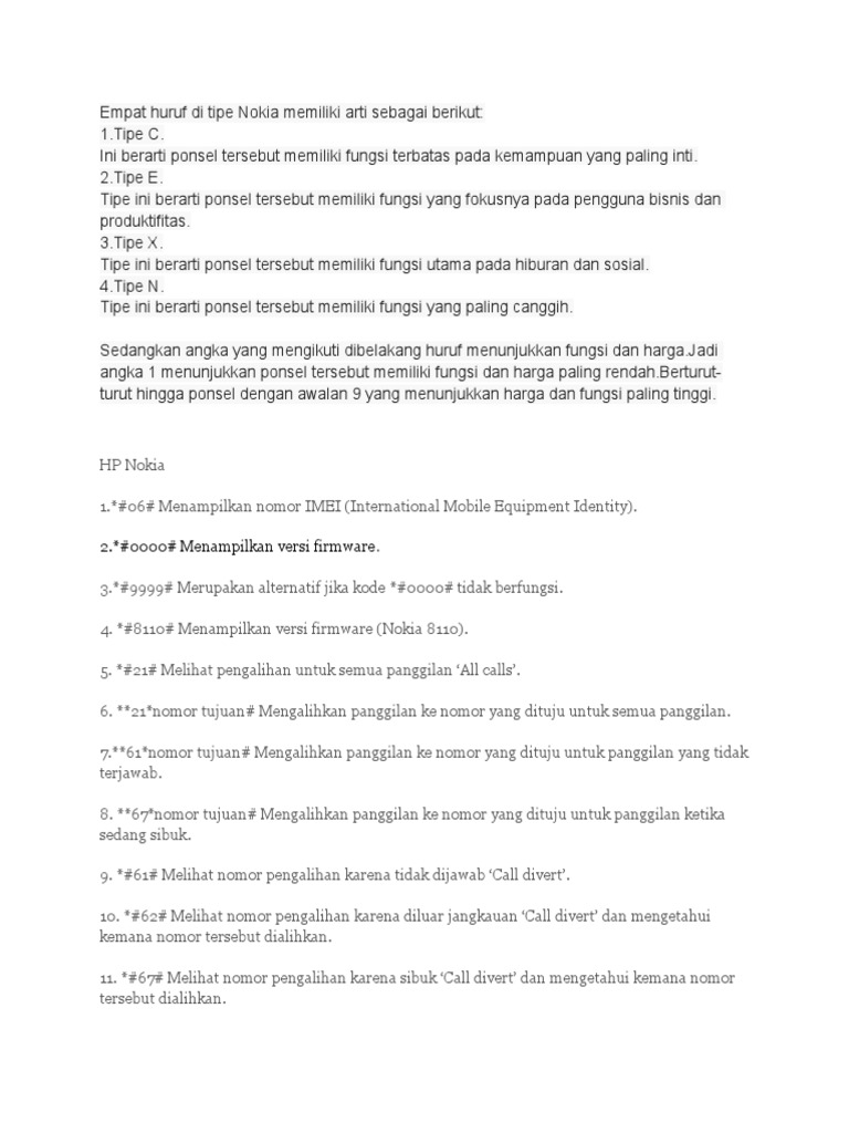 Empat Huruf Di Tipe Nokia Memiliki Arti Sebagai Berikut | PDF ...