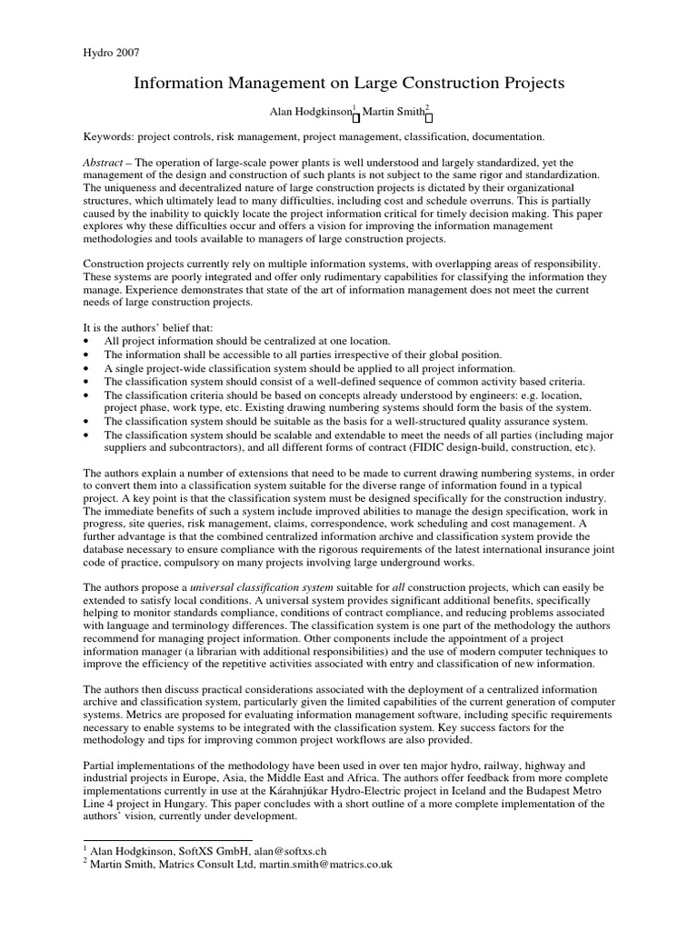 Improving Information Management in Construction | PDF | Risk ...