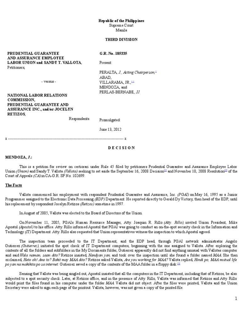 Sample Labor Case | Certiorari | Employment